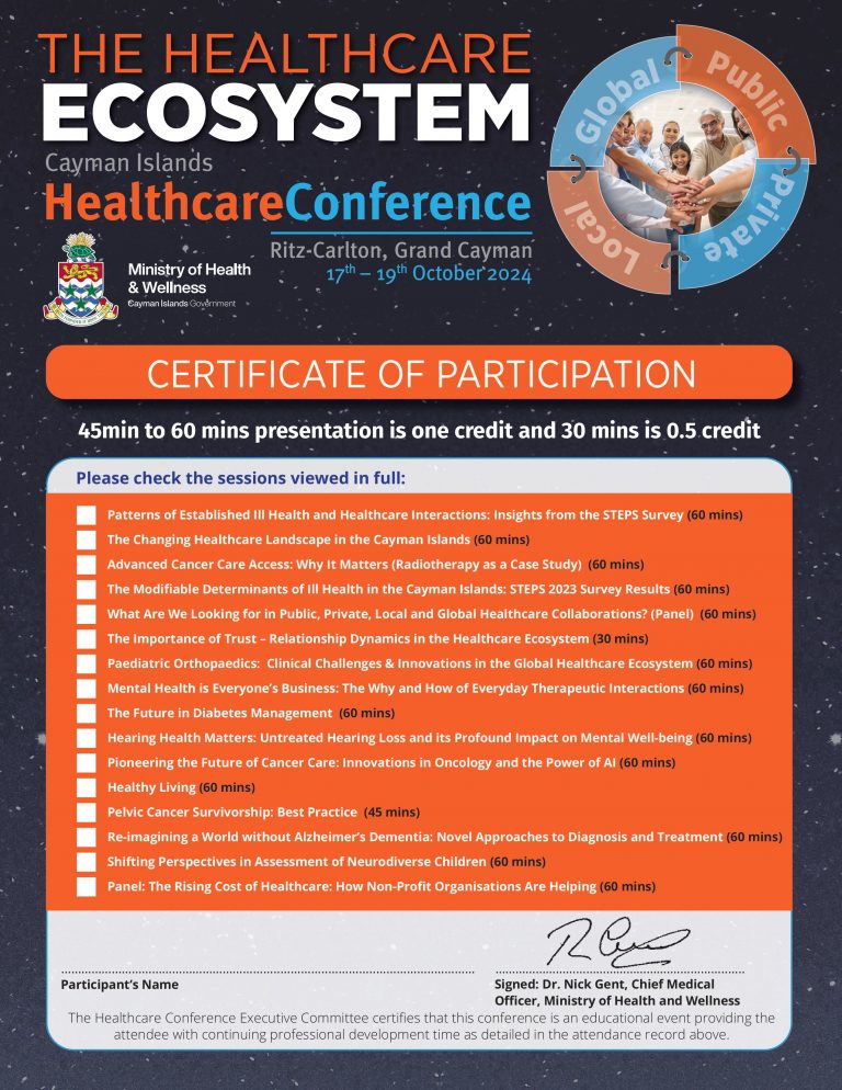 CME Certificate – Cayman Islands Healthcare Conference